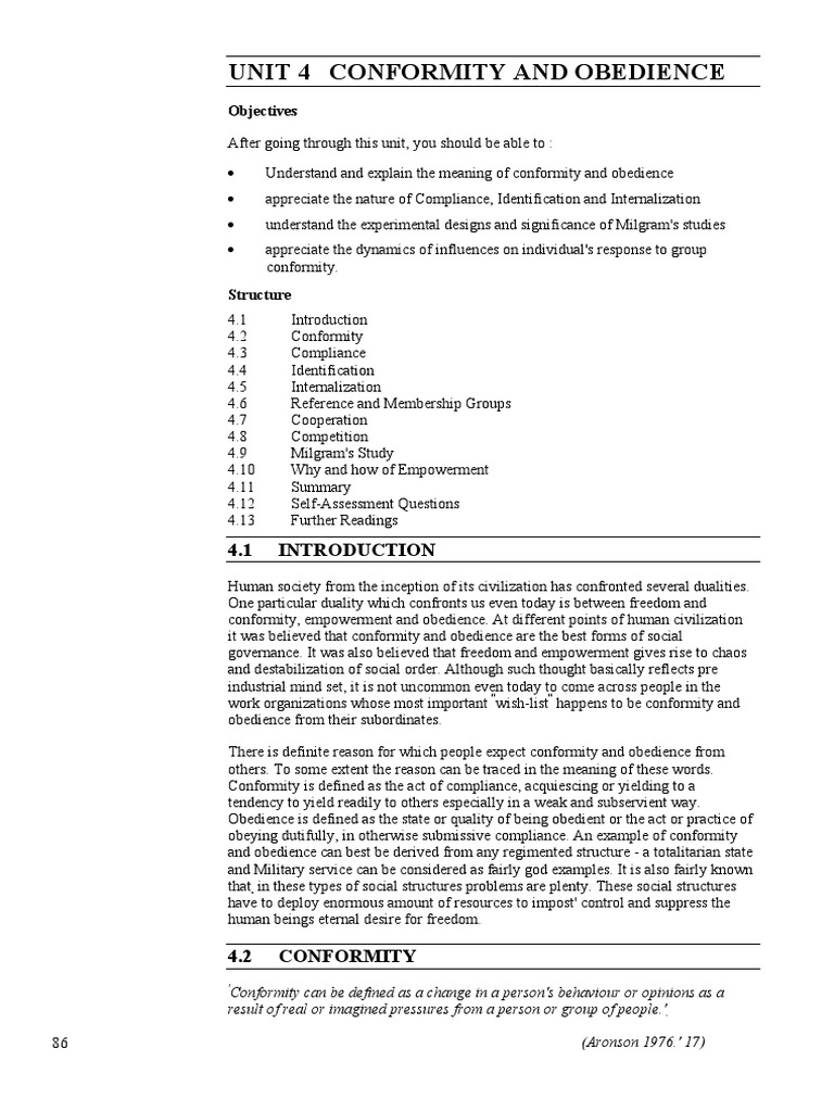 Unit-4 Conformity and Obedience PDF | PDF | Power (Social And Political ...