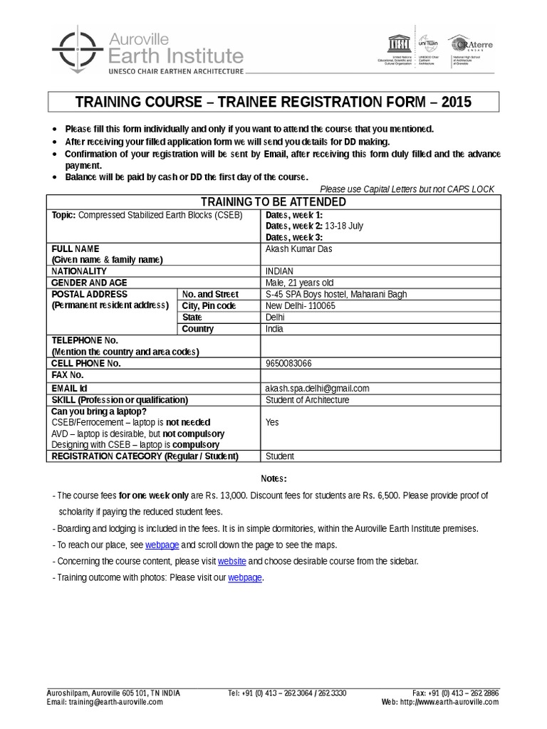 CSEB Training Course Registration Form | PDF
