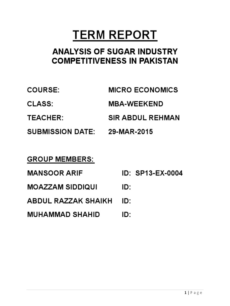 Term Report-Analysis of Sugar Industry of Pakistan PDF | PDF ...