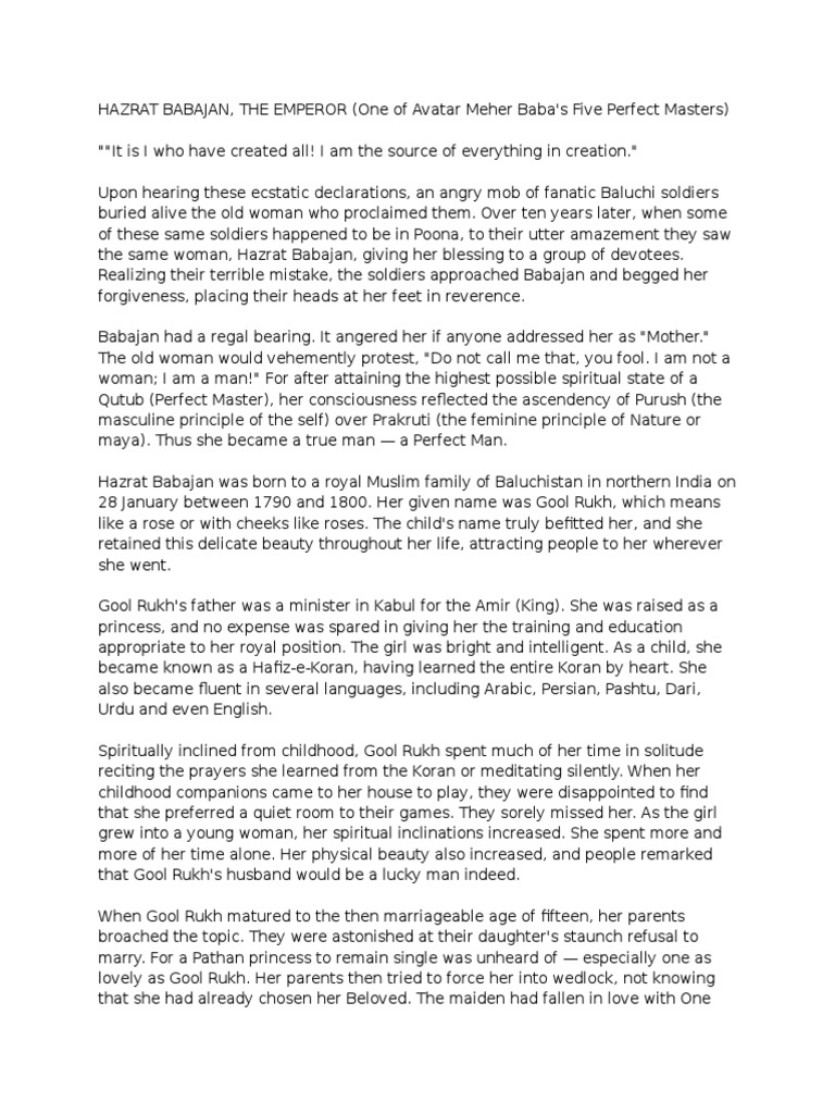 Hazrat Babajan | PDF | Muhammad | Religion And Belief