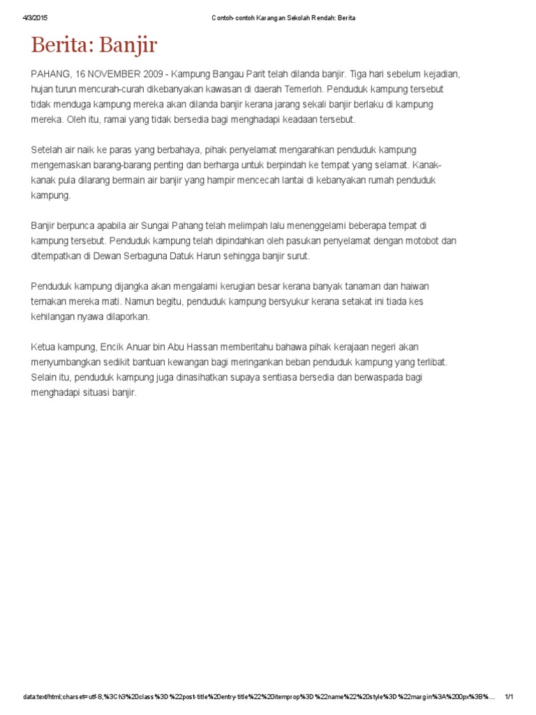 Contoh Contoh Karangan Sekolah Rendah Berita Banjir Pdf