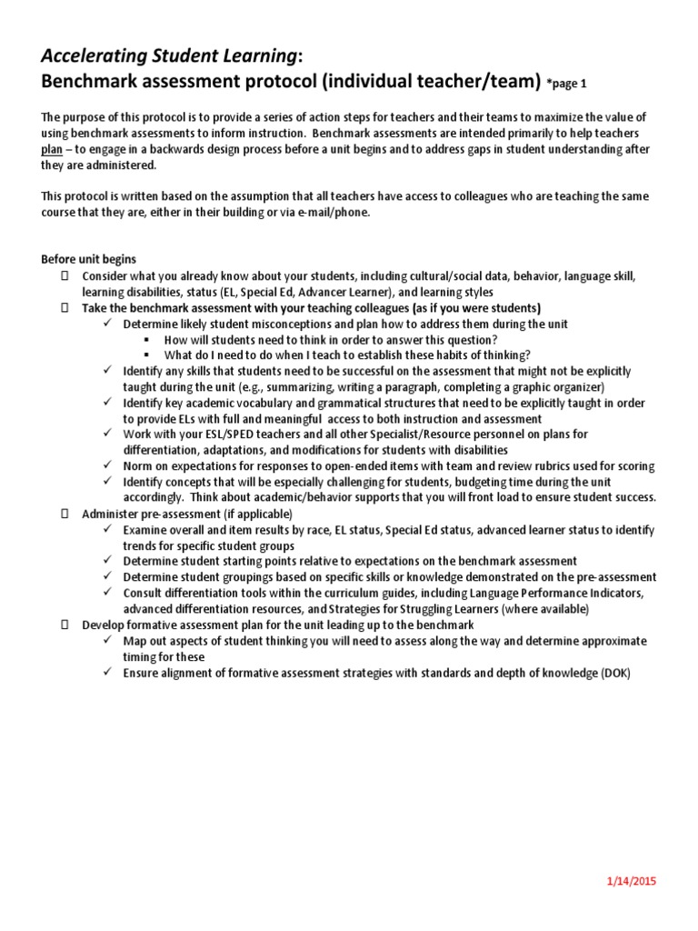 Teacher Benchmark Protocol Guide | PDF | Educational Assessment ...