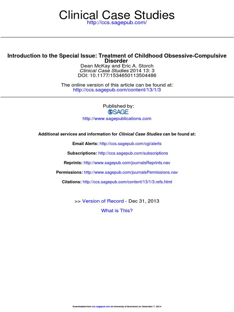 Clinical Case Studies Ocd Copilarie | PDF | Obsessive–Compulsive Disorder | Compulsive Hoarding