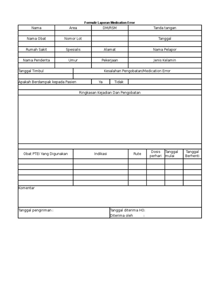 Formulir Pelaporan Medication Error | PDF