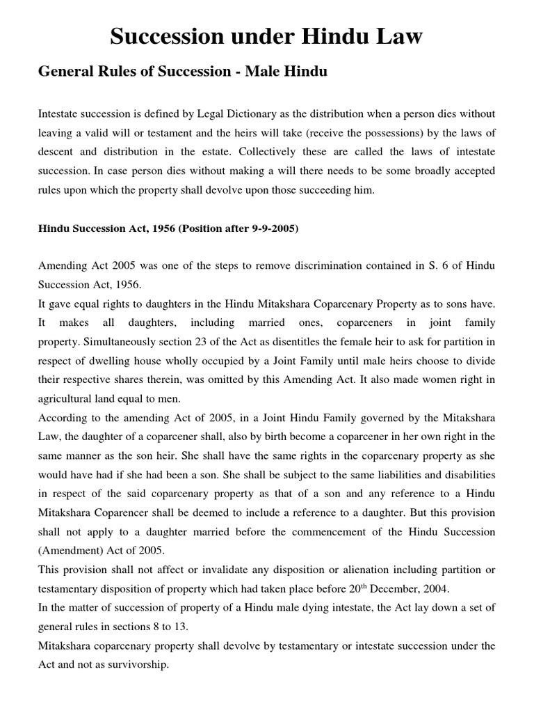 Hindu Succession-Male & Female | PDF | Inheritance | Intestacy