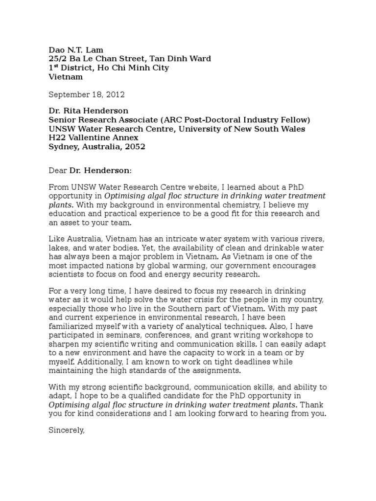Cover Letter UNSW