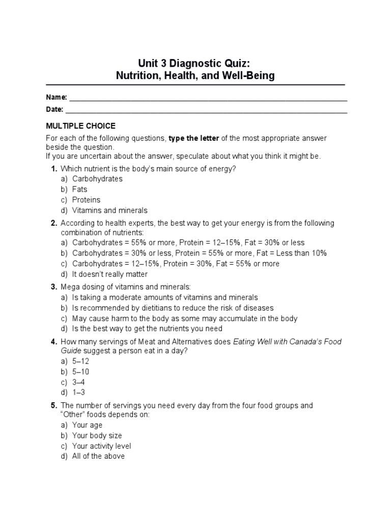 Nutrition Quiz for Students 2024 | PDF | Vitamin | Foods