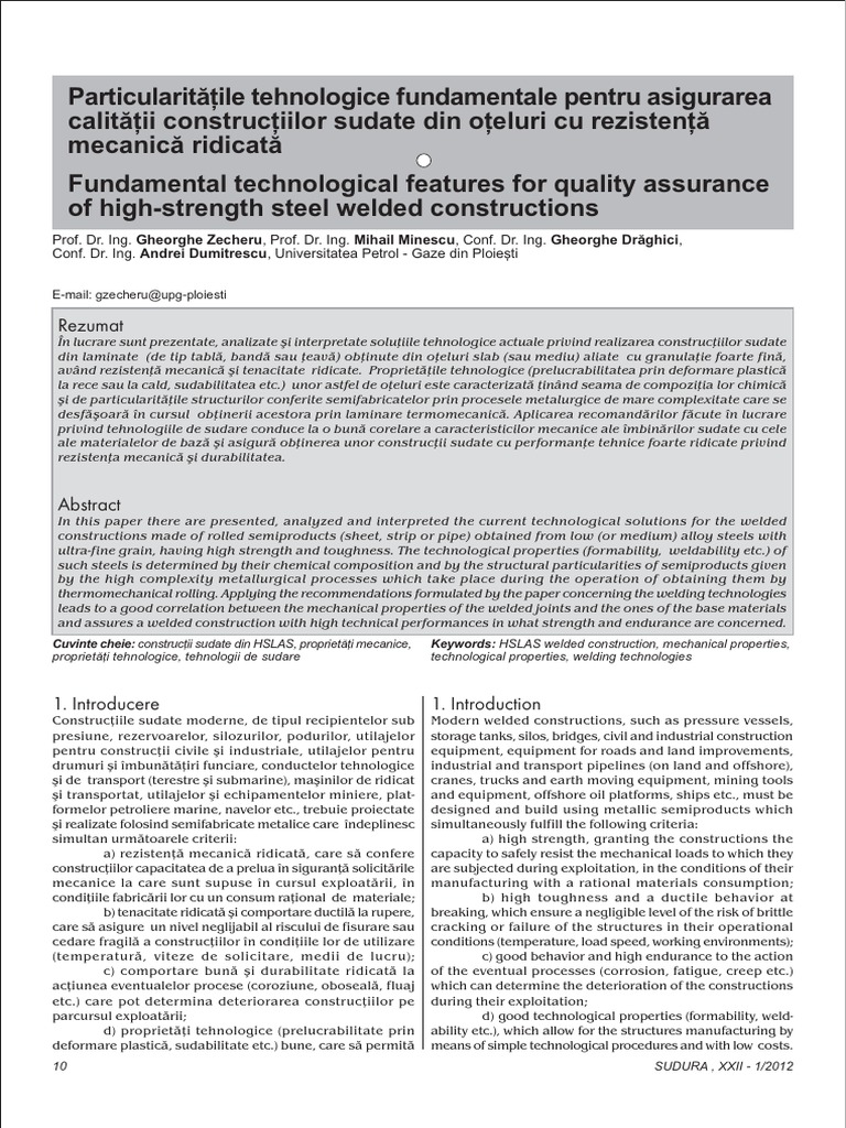 Constructii Sudate Din Oteluri Cu Rezistenta Mecanica Ridicata | PDF ...