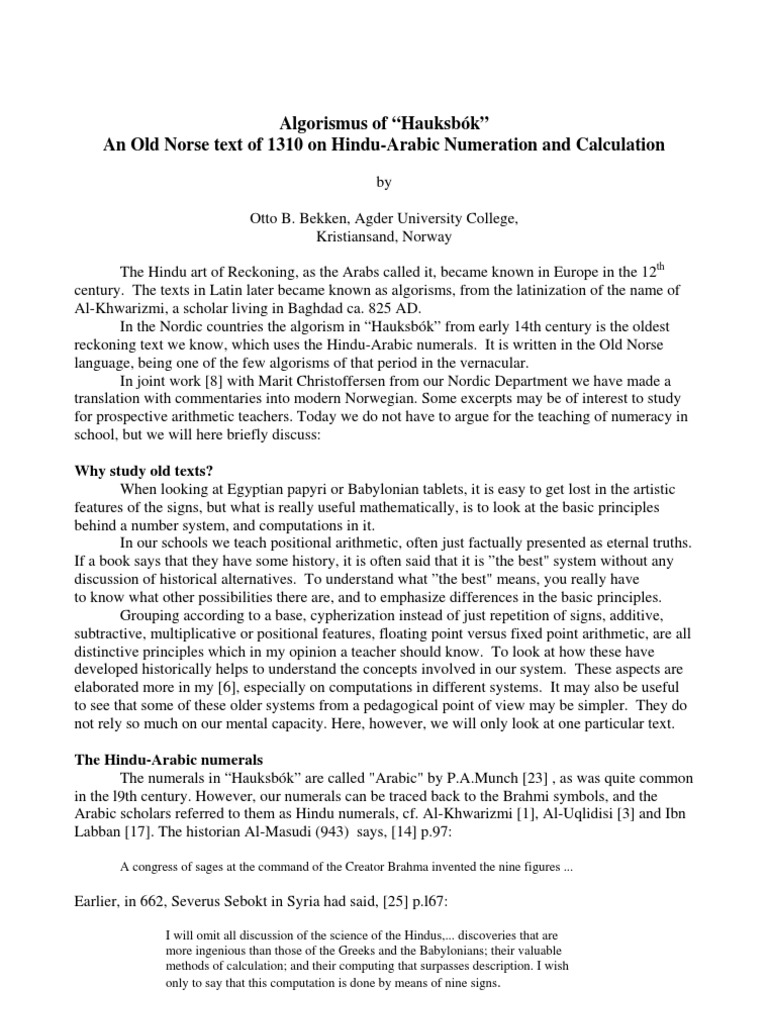 Hauksbók: Old Norse Algorismus Analysis | PDF | Multiplication | Numbers