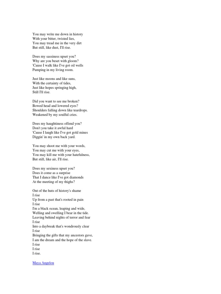 Still I Rise - Poem by Maya Angelou | PDF | Maya Angelou | Poetry