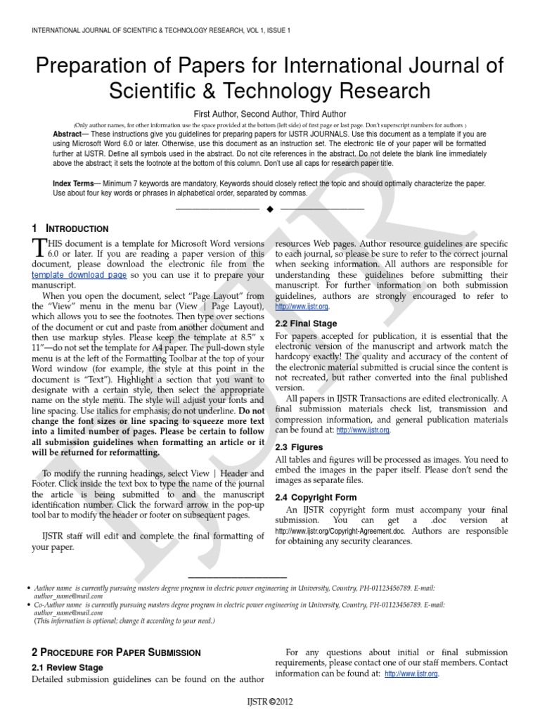 IJSTR Template | PDF | Citation | Writing