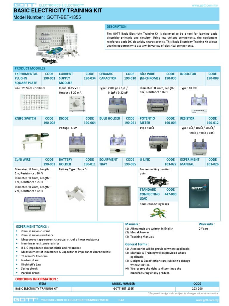 Basic Electricity Training Kit Overview | PDF