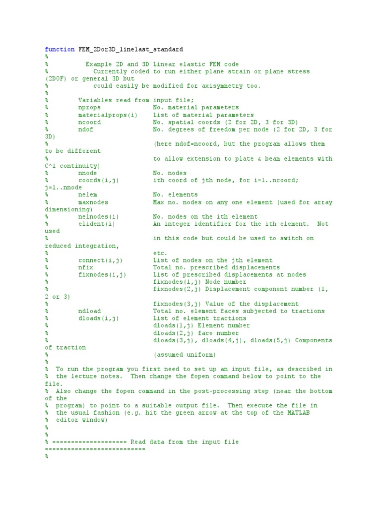 FEM Matlab Code | PDF | Finite Element Method | Linear Elasticity