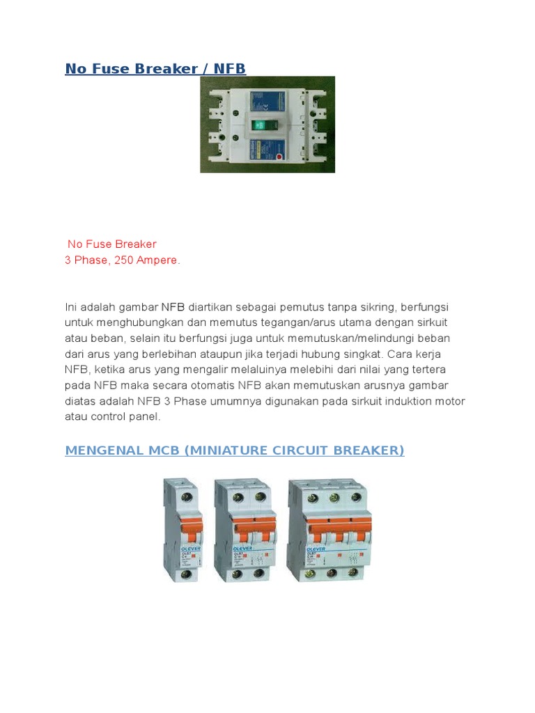 No Fuse Breaker (NFB) & MCB | PDF | Komputer | Teknologi & Rekayasa