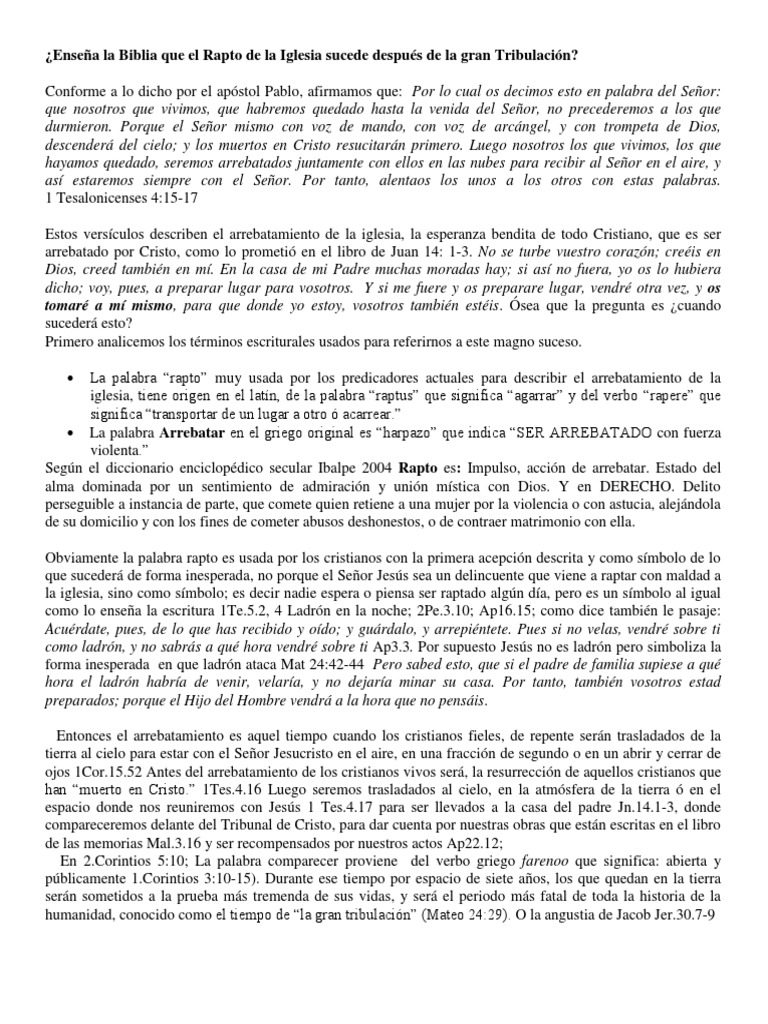 Enseña La Biblia Que El Rapto De La Iglesia Sucededespues De La Gran