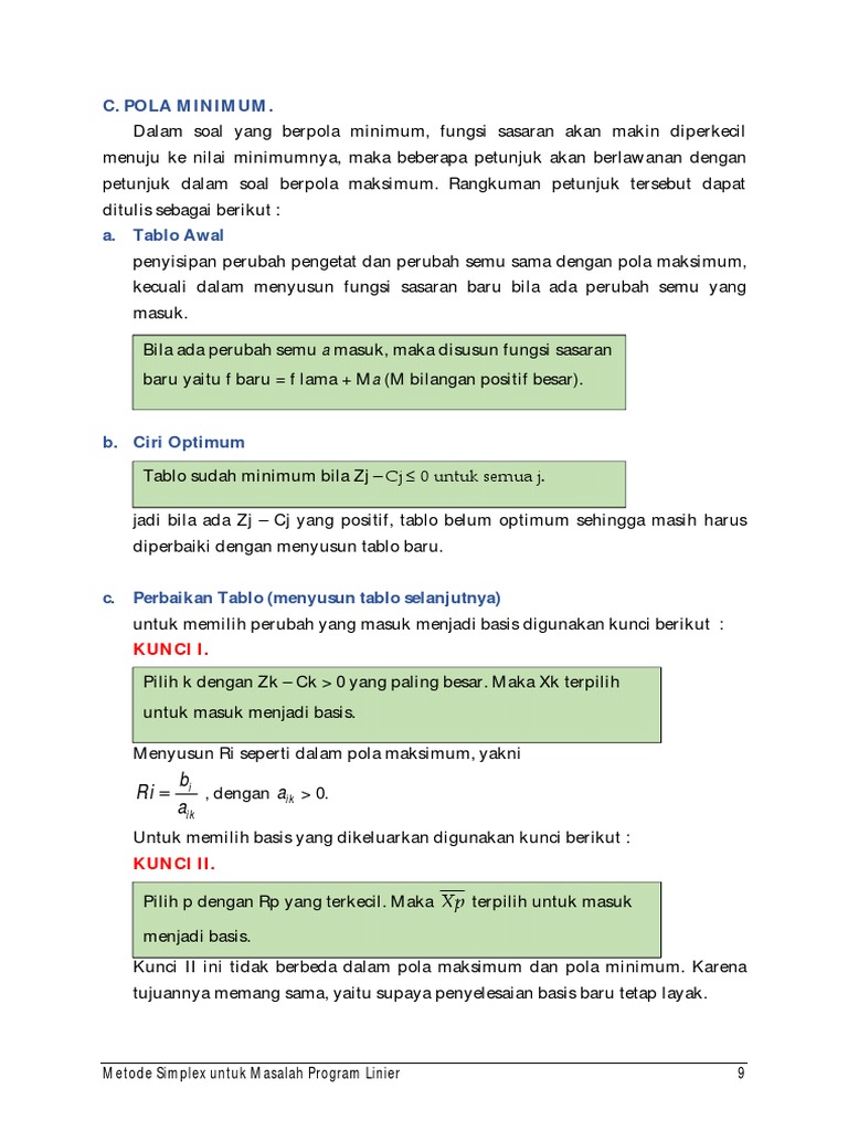 Program Liniear Dengan Metode Simplex Pola Minimum | PDF