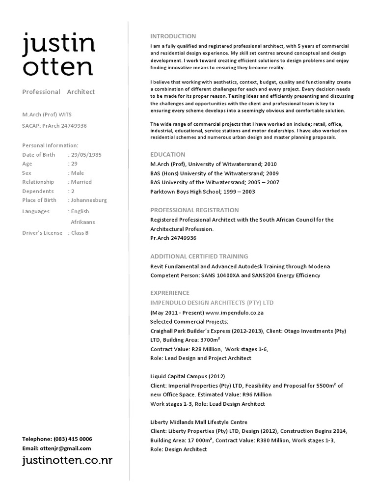Justin Otten: Architect Profile | PDF | Architect | Business