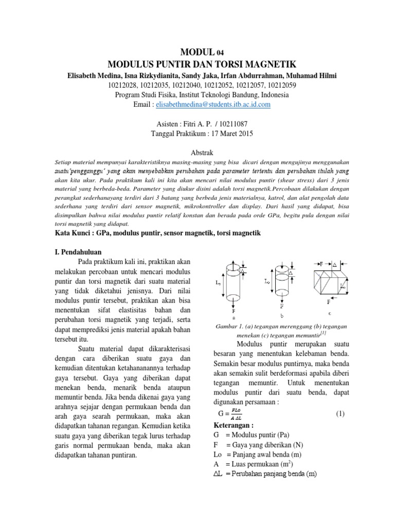 (MODUL 4 Modulus Puntir Dan Torsi Magnetik) Elisabeth Medina 10212028 | PDF