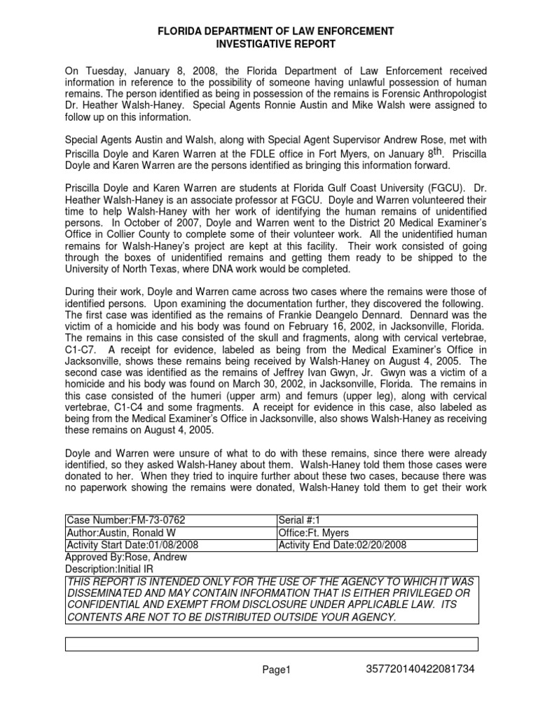 2008 FDLE Investigation of Heather Walsh-Haney | PDF | Special Agent ...