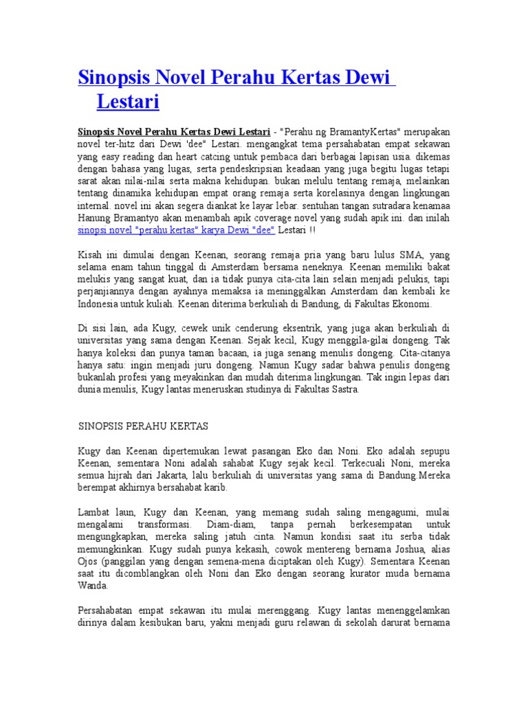Sinopsis Novel Perahu Kertas Dewi Lestari | PDF