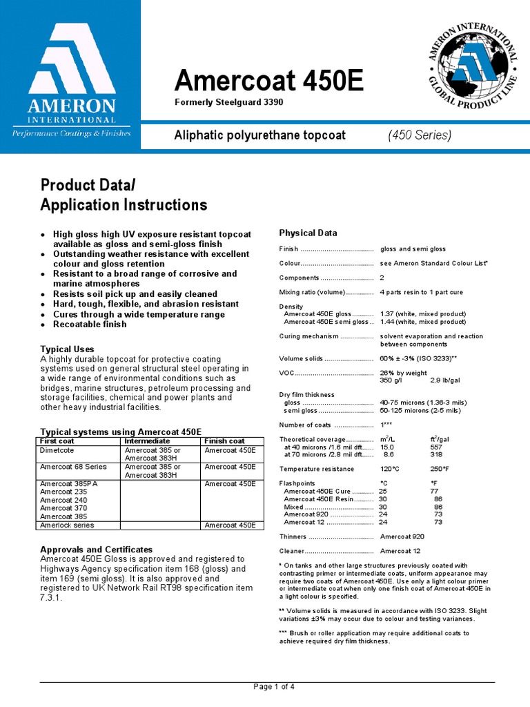 Amercoat 450E: Product Data/ Application Instructions | PDF