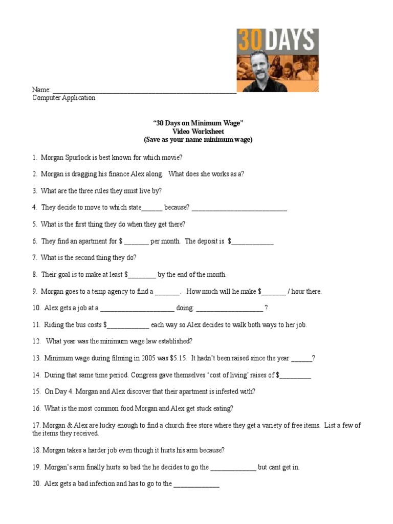 30 Days On Minimum Wage Worksheet | PDF | Social Science | Law