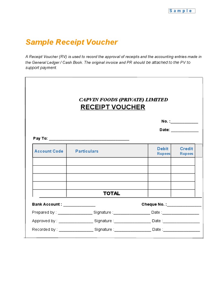 Sample Receipt Voucher Format | PDF | Finance & Money Management | Law