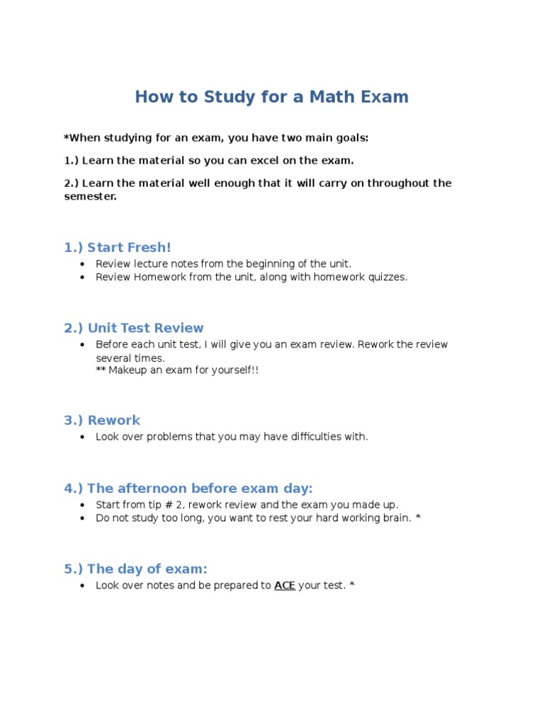 Effective Math Exam Study Tips | PDF