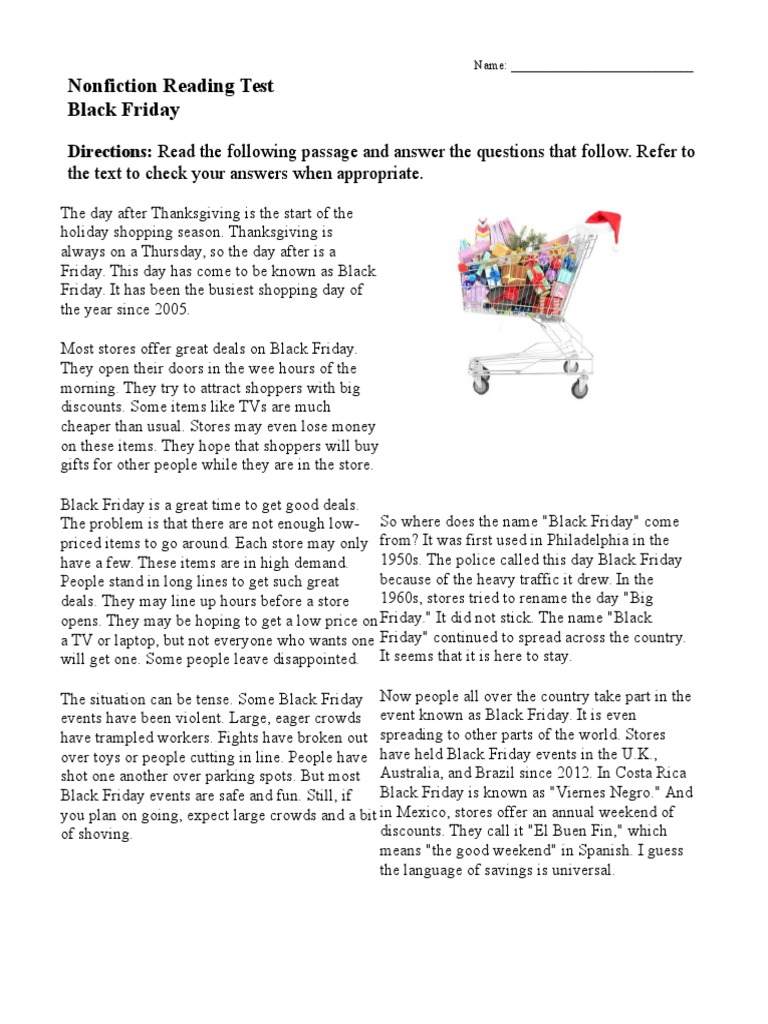 Black Friday Nonfiction Reading Test | PDF | Social Science