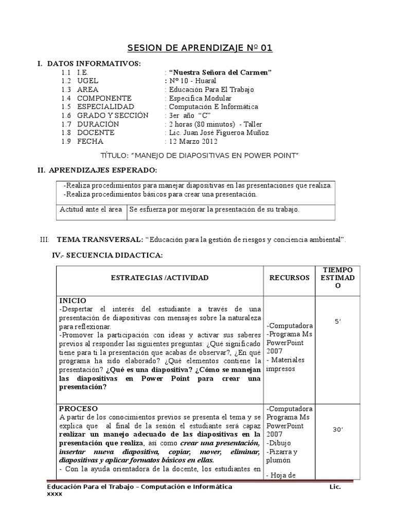 Modelo Sesion de Aprendizaje Computacion | Descargar gratis PDF | Microsoft PowerPoint | Cognición