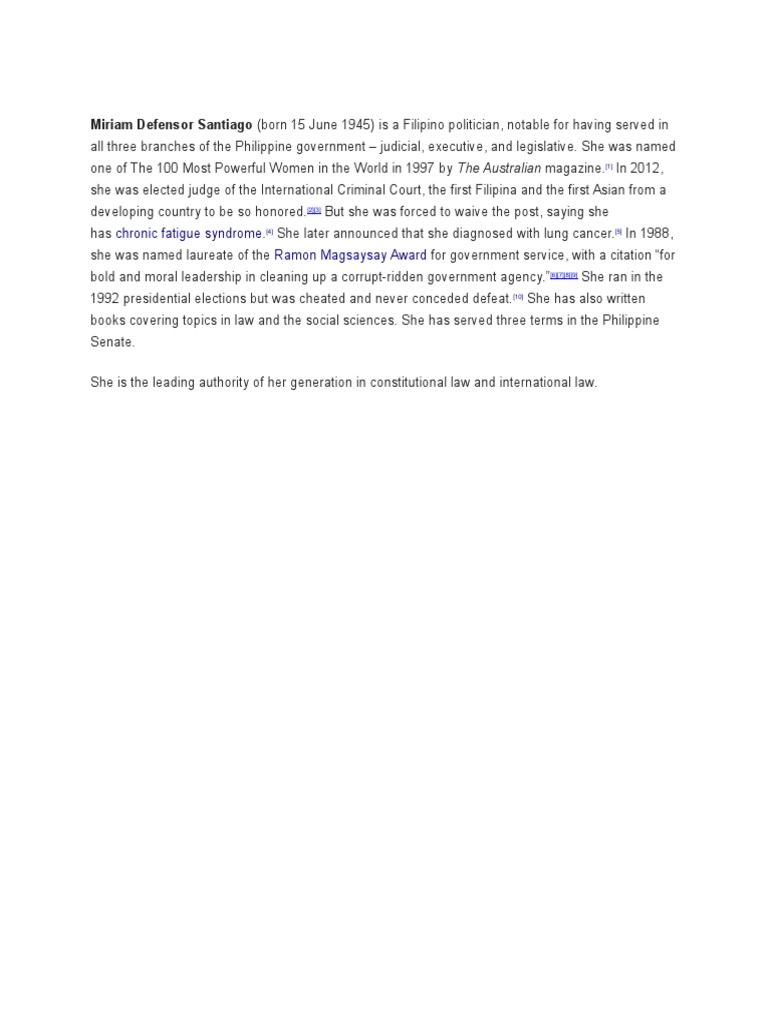 Miriam Defensor Santiago: A Legacy | PDF