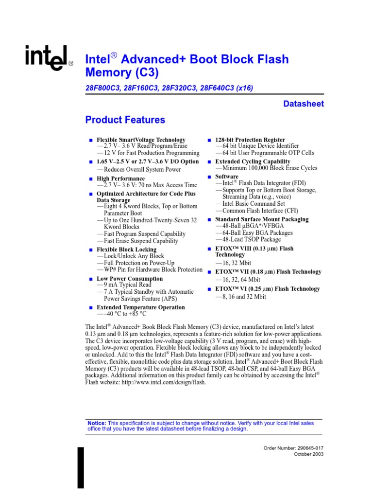 TE28F320C3BA110-28F800C3-28F160-640C3 - Intel Corporation | Download Free PDF | Flash Memory ...