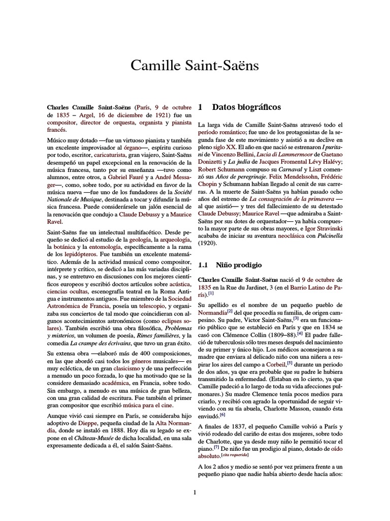 Vida y legado de Camille Saint-Saëns | PDF | Camille Saint Saëns ...