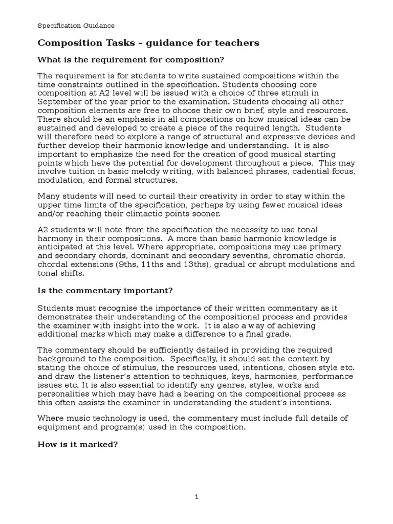 Composition Tasks - Guidance For Teachers | PDF | Harmony | Musical ...