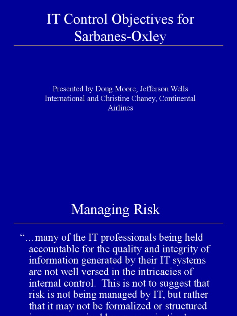 IT Control Objectives For Sarbanes-Oxley | PDF | Internal Control | Risk Management