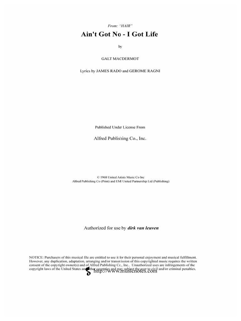 Nina Simone - Ain T Got No I Got Life | PDF