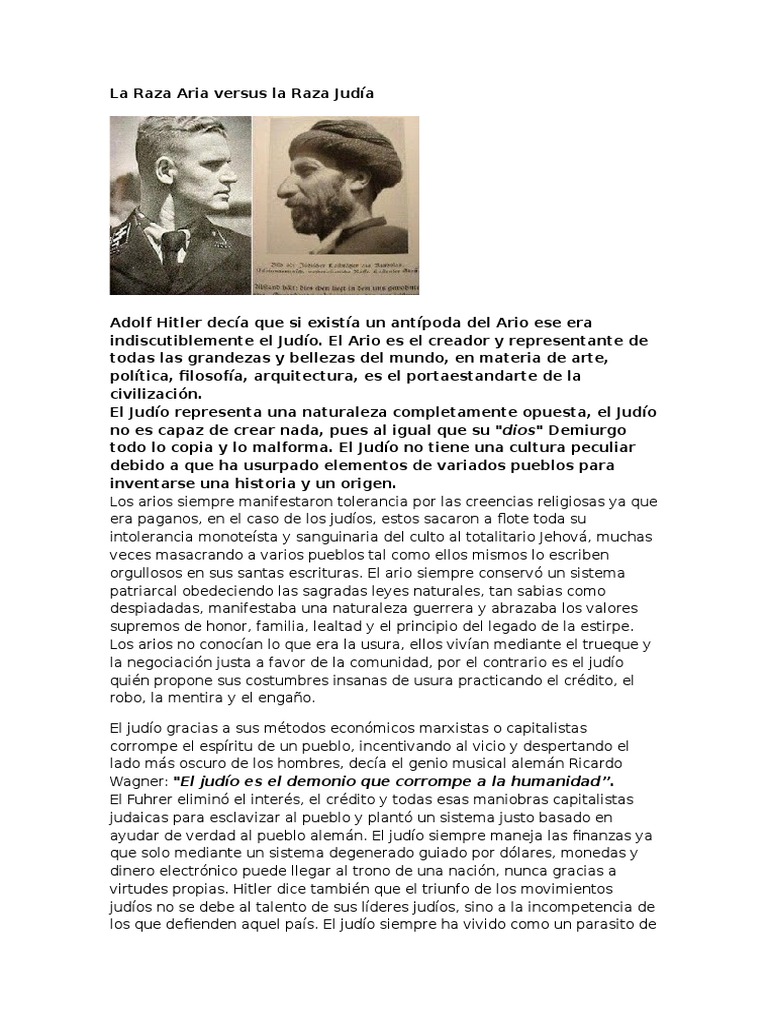 La Raza Aria Versus La Raza Judía | PDF | Judios | Adolf Hitler