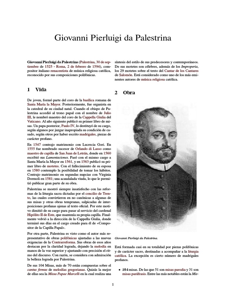 Giovanni Pierluigi da Palestrina: Vida y Obras | PDF | Música clásica ...