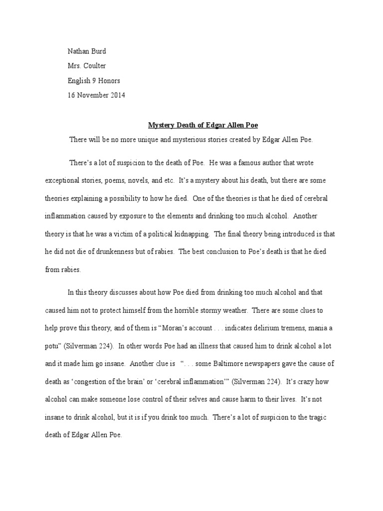Theories Behind Edgar Allan Poe's Death | PDF | Edgar Allan Poe | Beverages