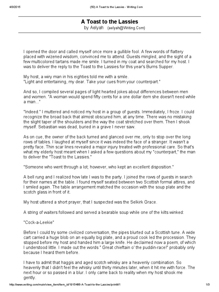 A Toast To The Lassies - Writing | PDF