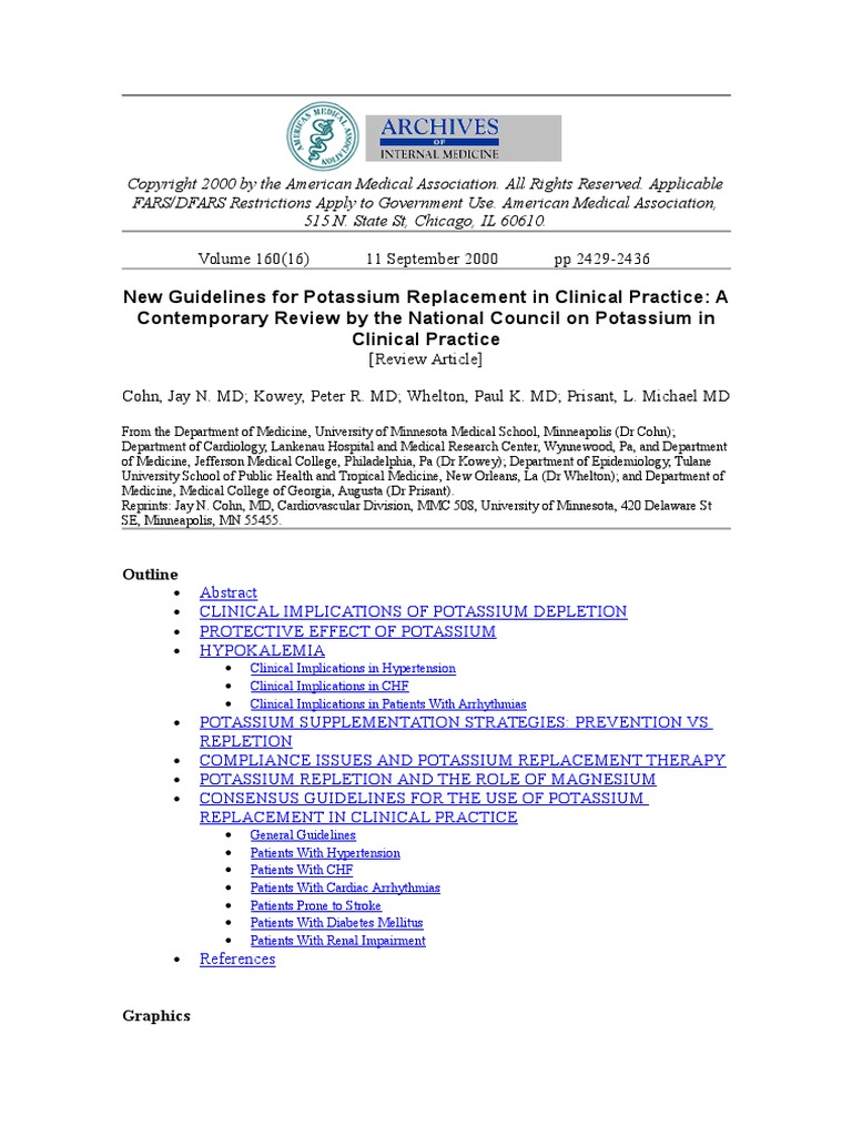 New Guidelines For Potassium Replacement in Clinical Practice | PDF ...