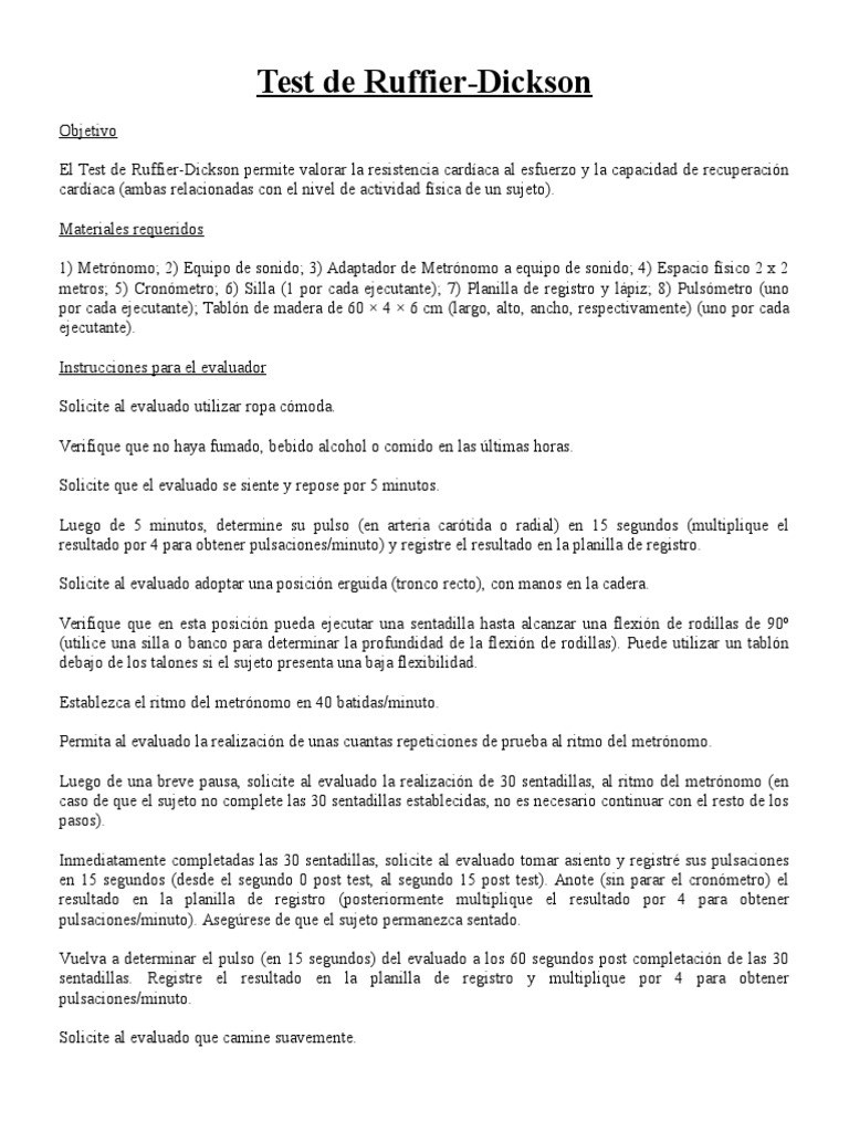 Test de Rufier-Dickson | PDF | Ritmo | Deportes