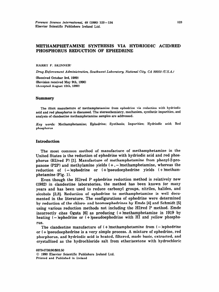 Methamphetamine Synthesis Via Hydriodic Acidred Phosphorus Reduction of ...