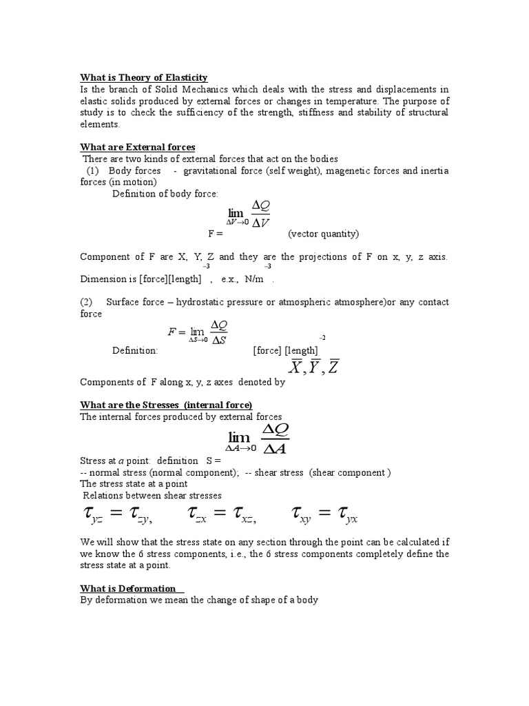 Theory of Elasticity Overview | PDF | Stress (Mechanics) | Deformation ...