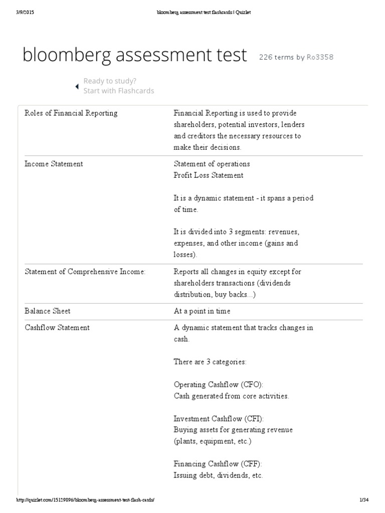 Bloomberg Assessment Test Flashcards | PDF | Bonds (Finance) | Yield ...