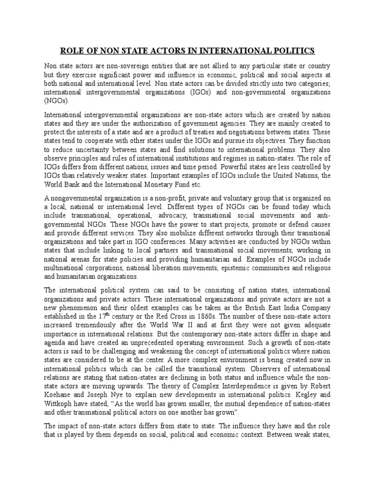 The role of Non-State Actors in International Politics | Non ...