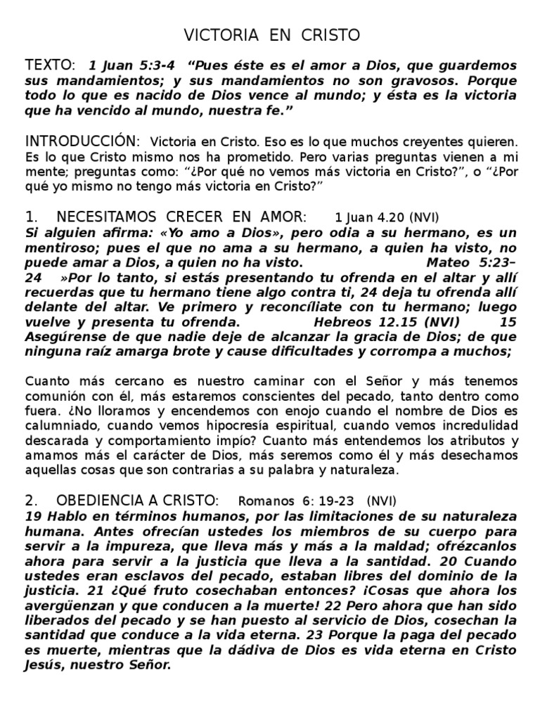La victoria en Cristo a través de la fe, el amor, la obediencia y la ...