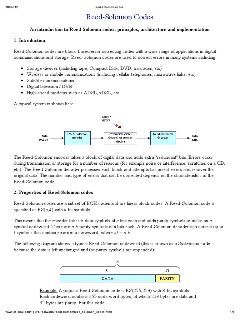 Reed Solomon Codes | Algorithms | Digital Electronics