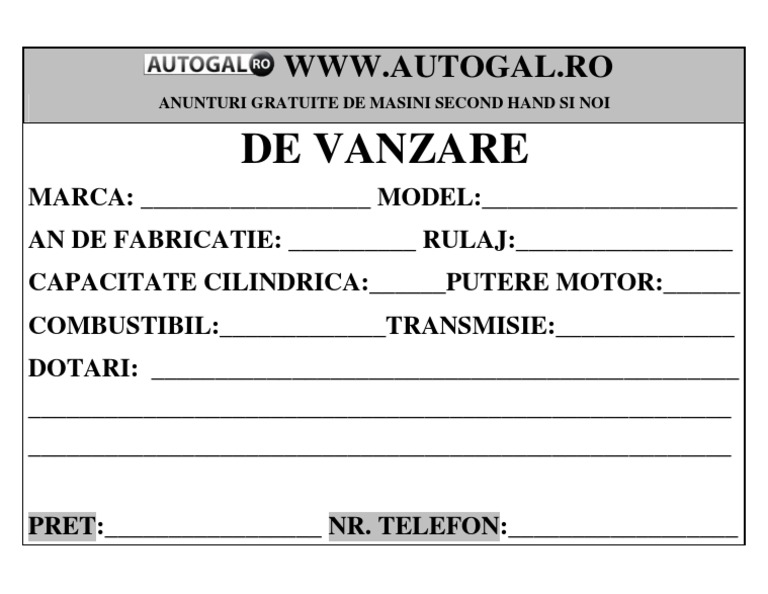 Formular de Vanzare Autogal - Ro-Tip Vedere | PDF