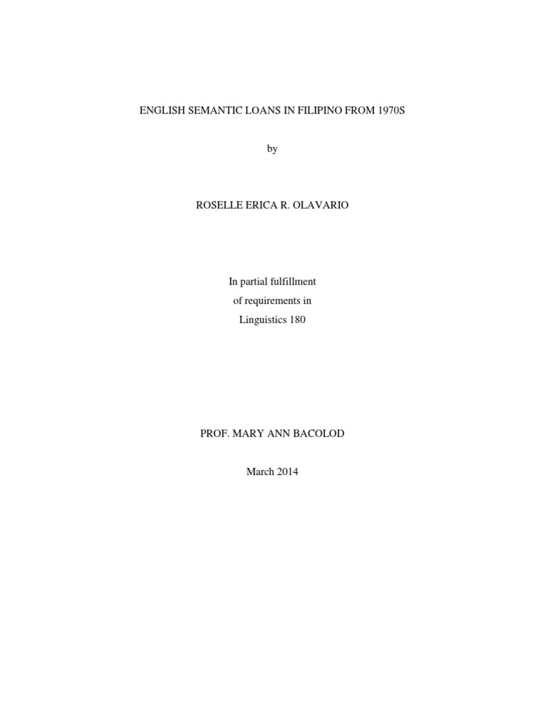 English Semantic Loans in Filipino From 1970s | PDF | Semantics | Cognition